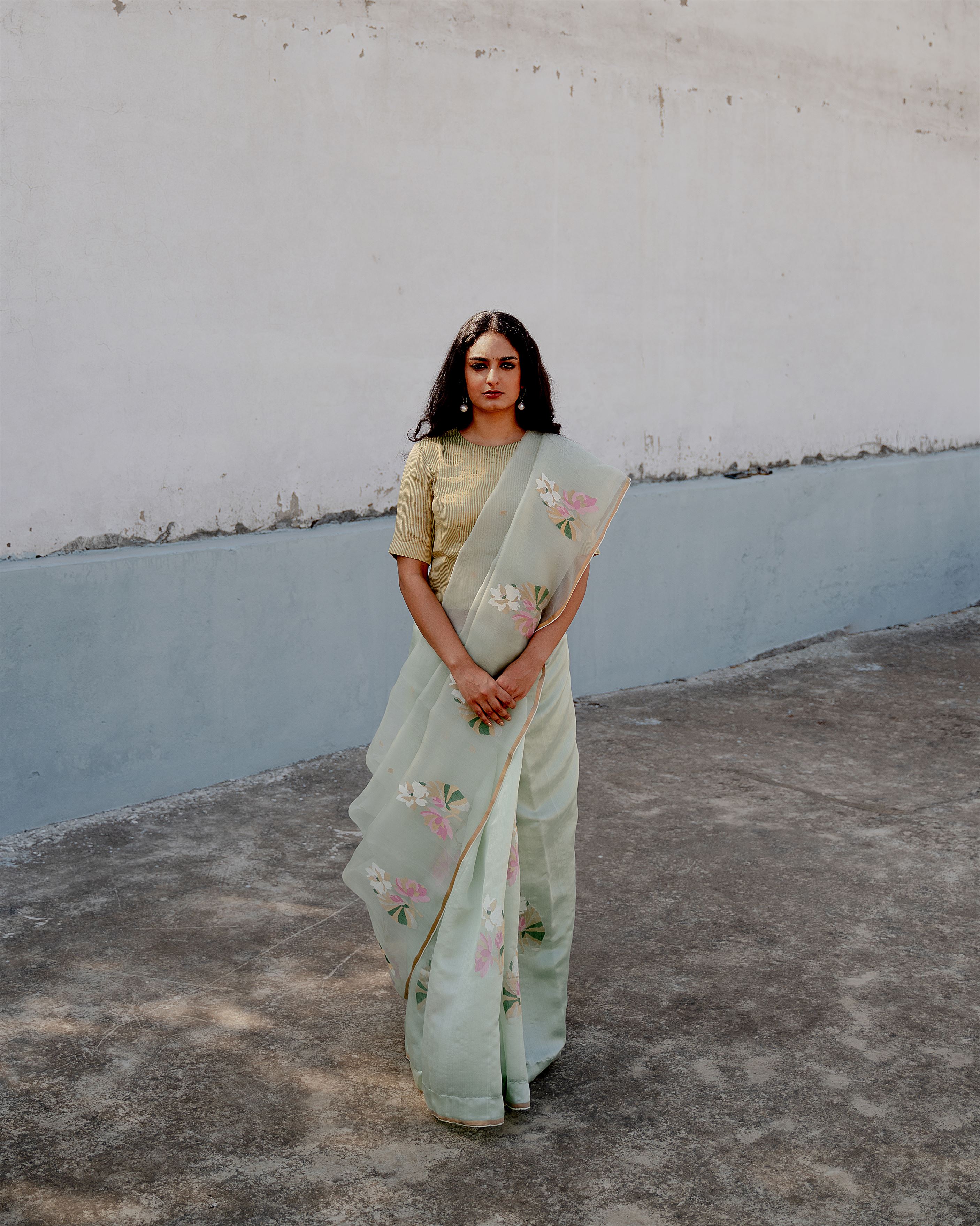 Shop Mintgrey Green Silk Saree by Suparna Som | Shop Cult Modern