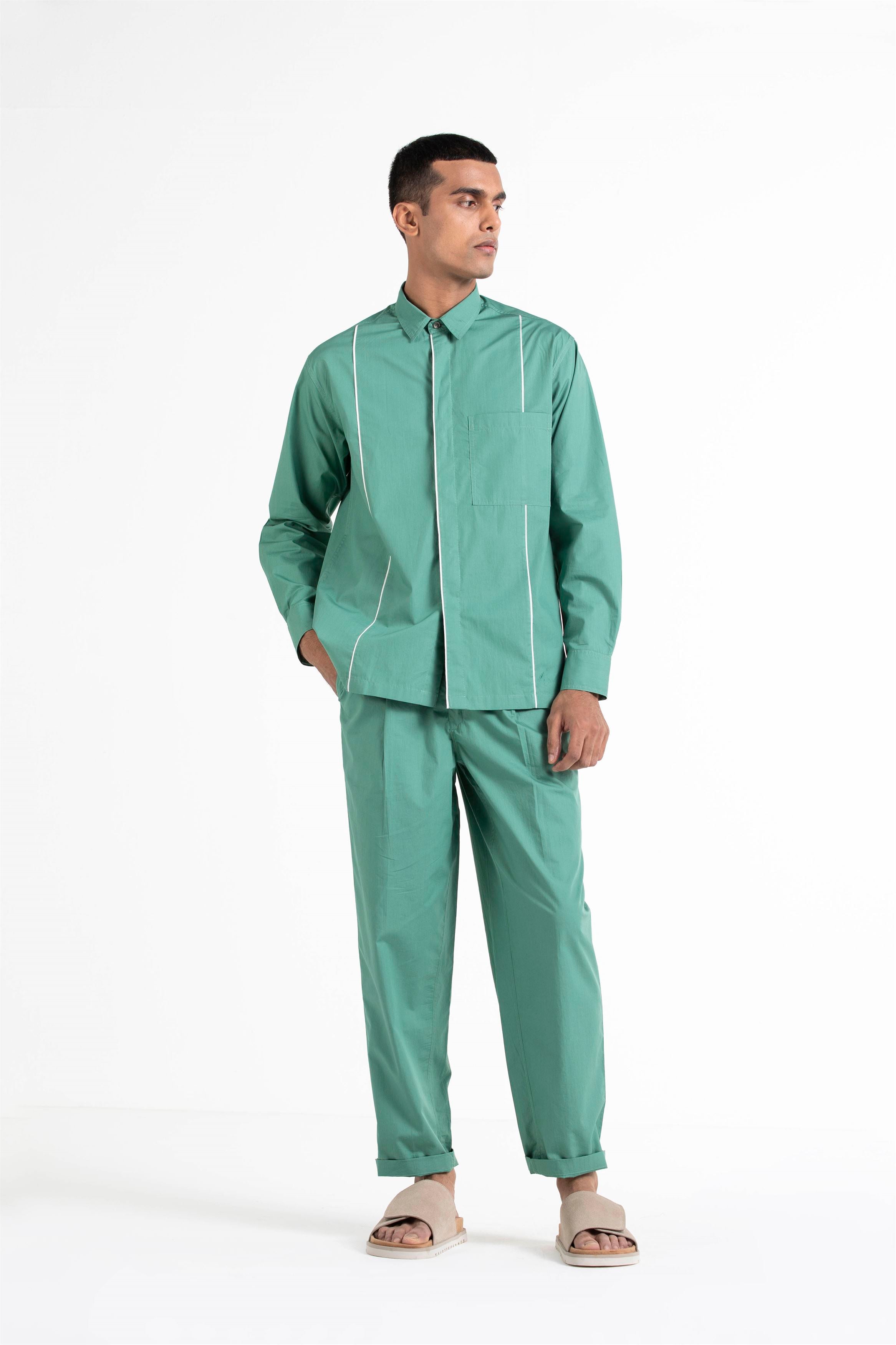 Shop Green Piping Shirt From Three | Shop Cult Modern