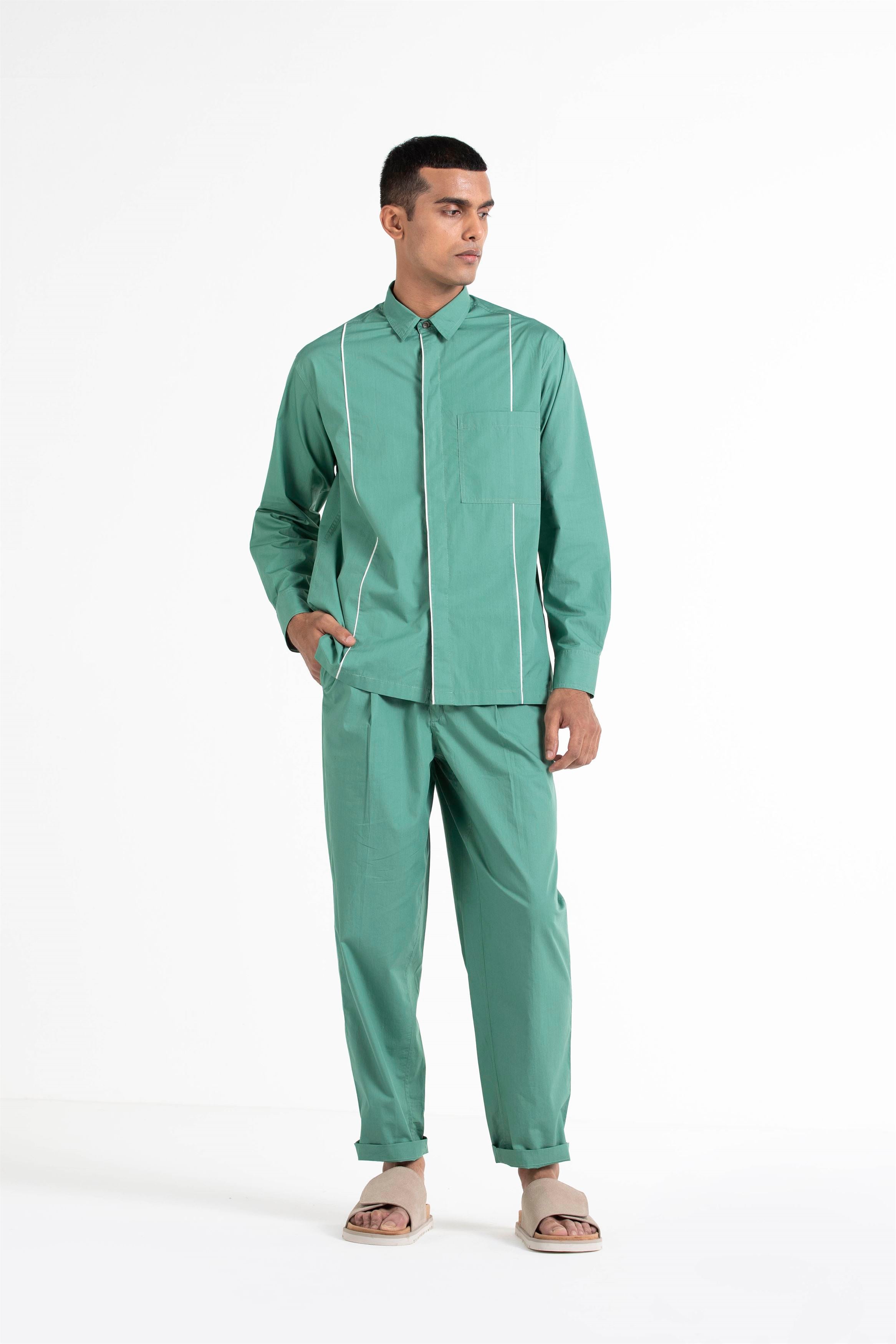 Shop Green Piping Shirt From Three | Shop Cult Modern